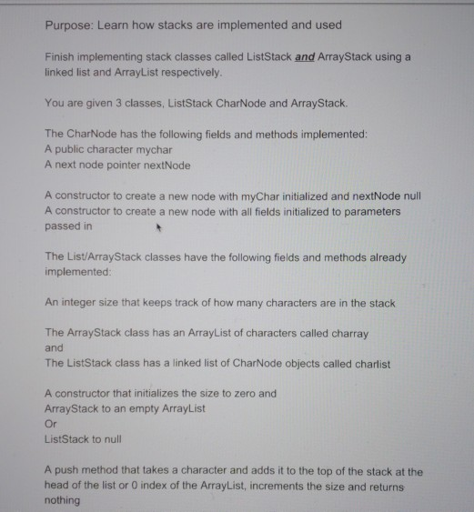 Solved Purpose: Learn how stacks are implemented and used | Chegg.com