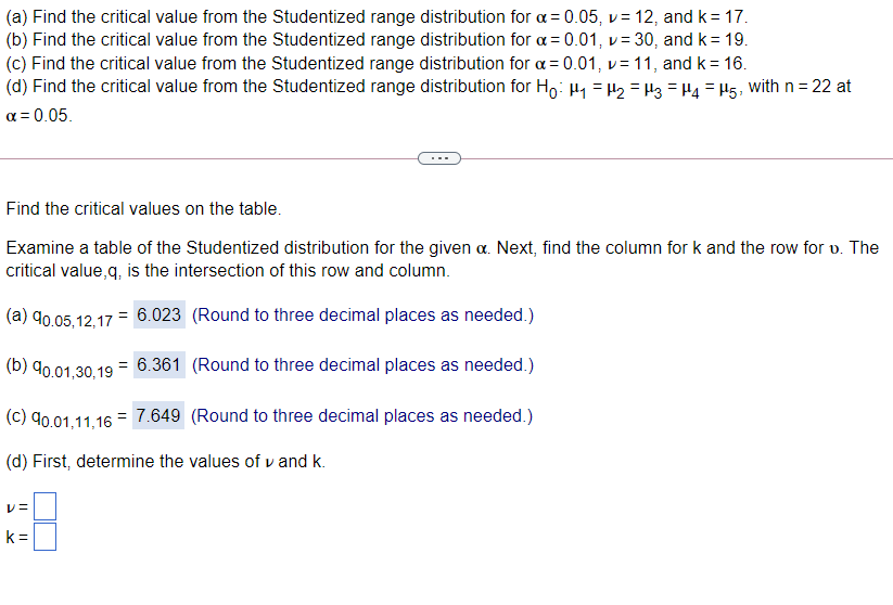 Solved (a) Find the critical value from the Studentized | Chegg.com