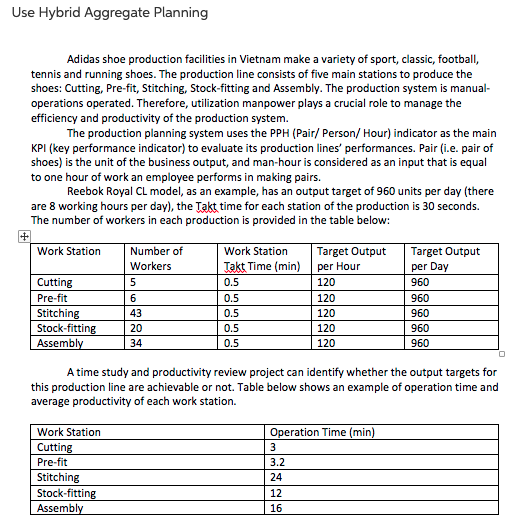 Use Hybrid Aggregate Planning Adidas shoe production | Chegg.com