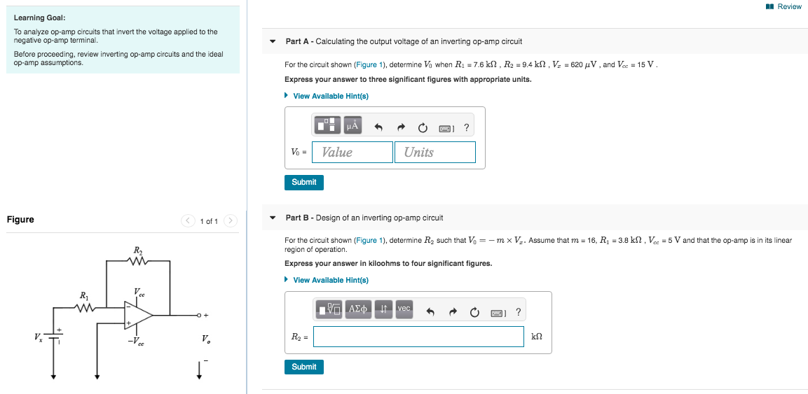Solved + Part C - Saturation of an inverting | Chegg.com