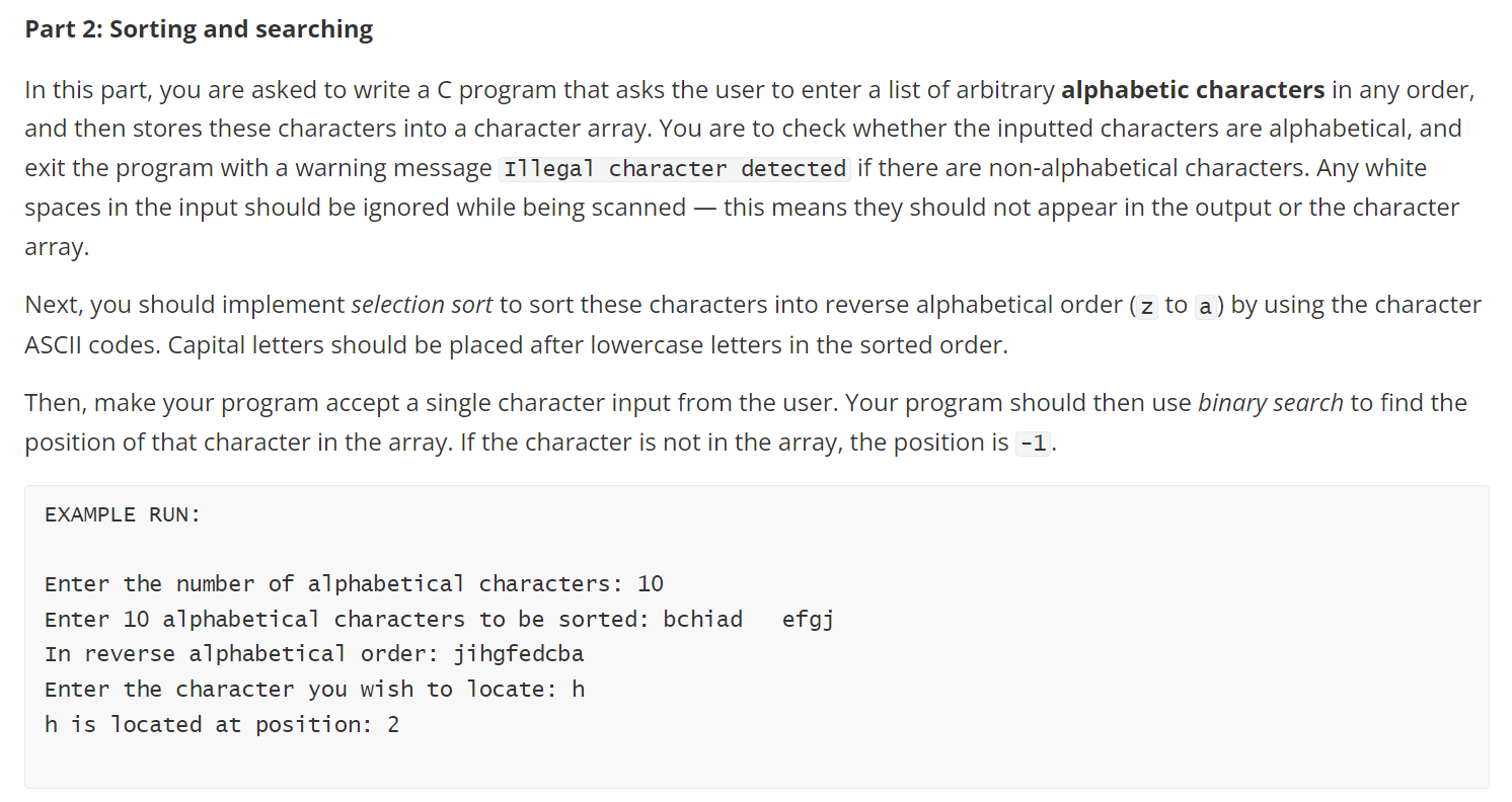 Solved Part 2: Sorting and searching In this part, you are | Chegg.com