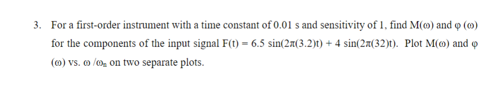 Solved 3. For a first-order instrument with a time constant | Chegg.com