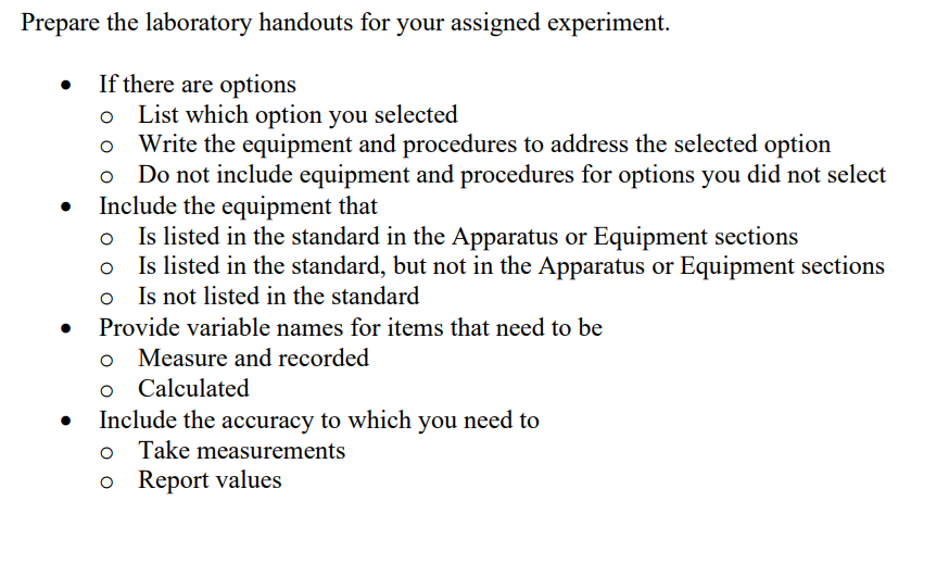 Solved Prepare the laboratory handouts for your assigned | Chegg.com