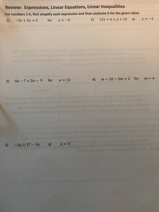 Solved Review: Expressions, Linear Equations, Linear | Chegg.com