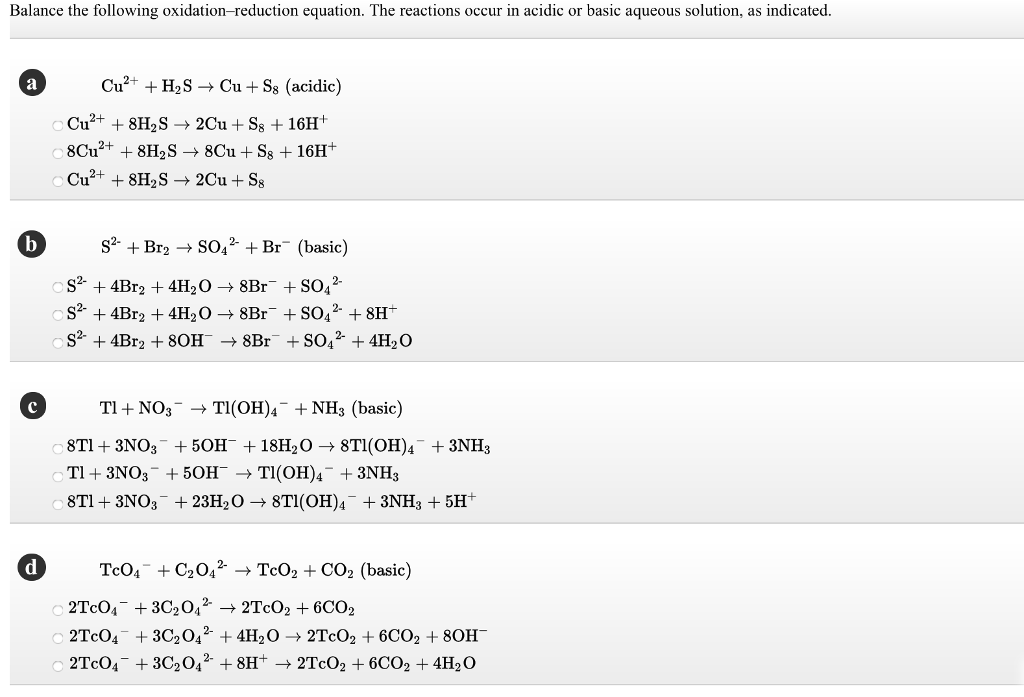 Solved Balance the following oxidation-reduction equation. | Chegg.com