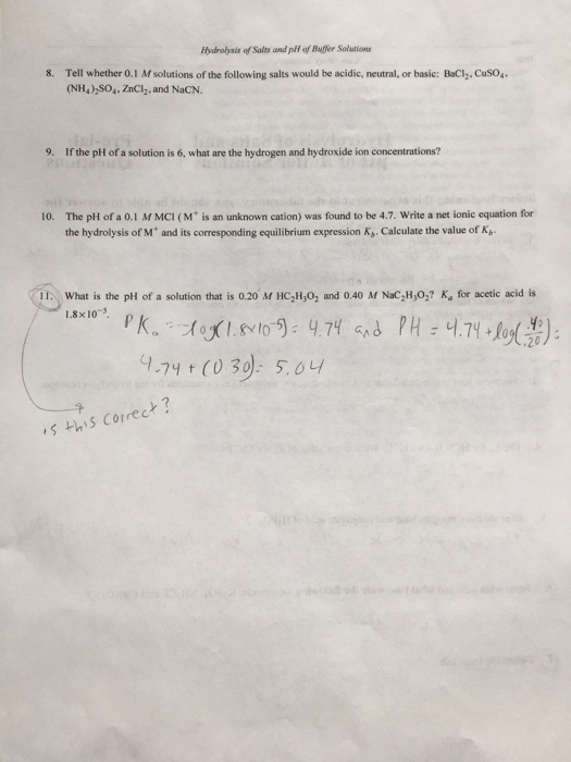Solved Name Date Laboratory Instractor Hydrolysis of Salts | Chegg.com
