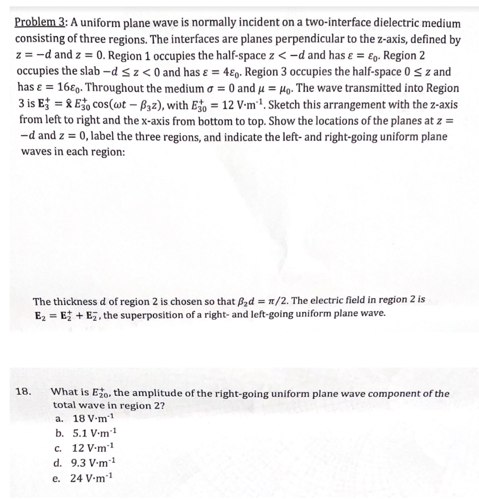 Solved Problem 3: A uniform plane wave is normally incident | Chegg.com