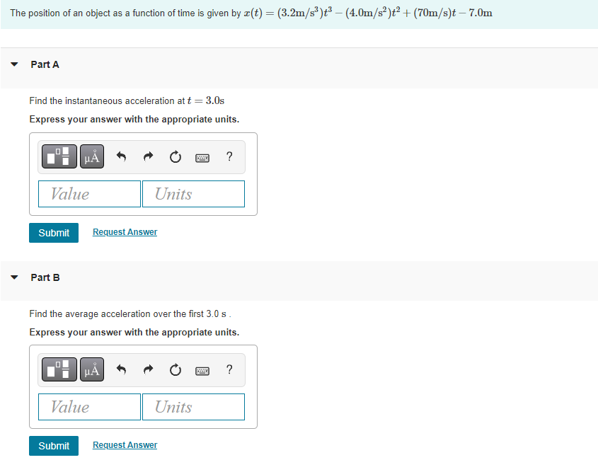 Solved position of an object as a function of time is given | Chegg.com