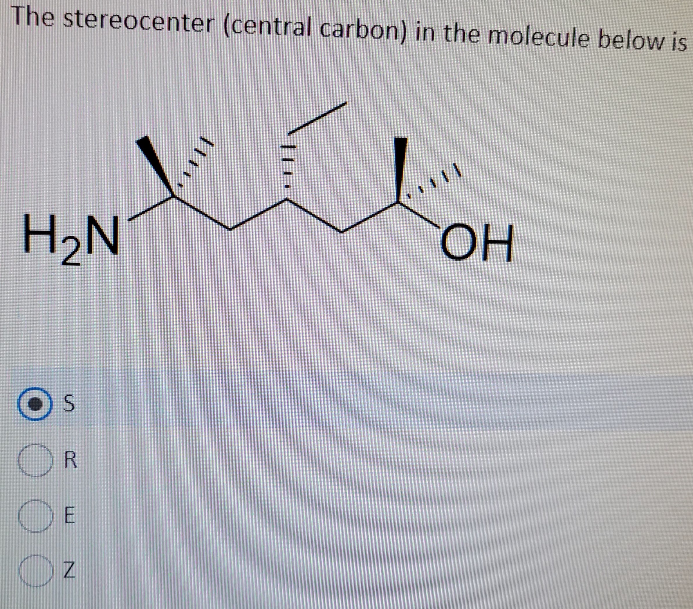 Solved The stereocenter (central carbon) in the molecule | Chegg.com