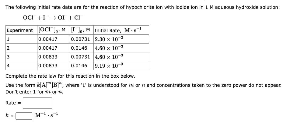 Solved The Following Initial Rate Data Are For The Reaction