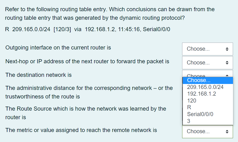 Solved Refer to the following routing table entry. Which | Chegg.com