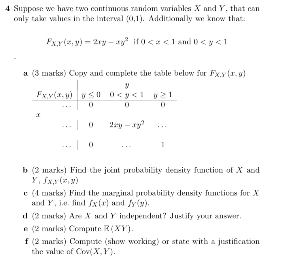 Solved 4 Suppose we have two continuous random variables X | Chegg.com