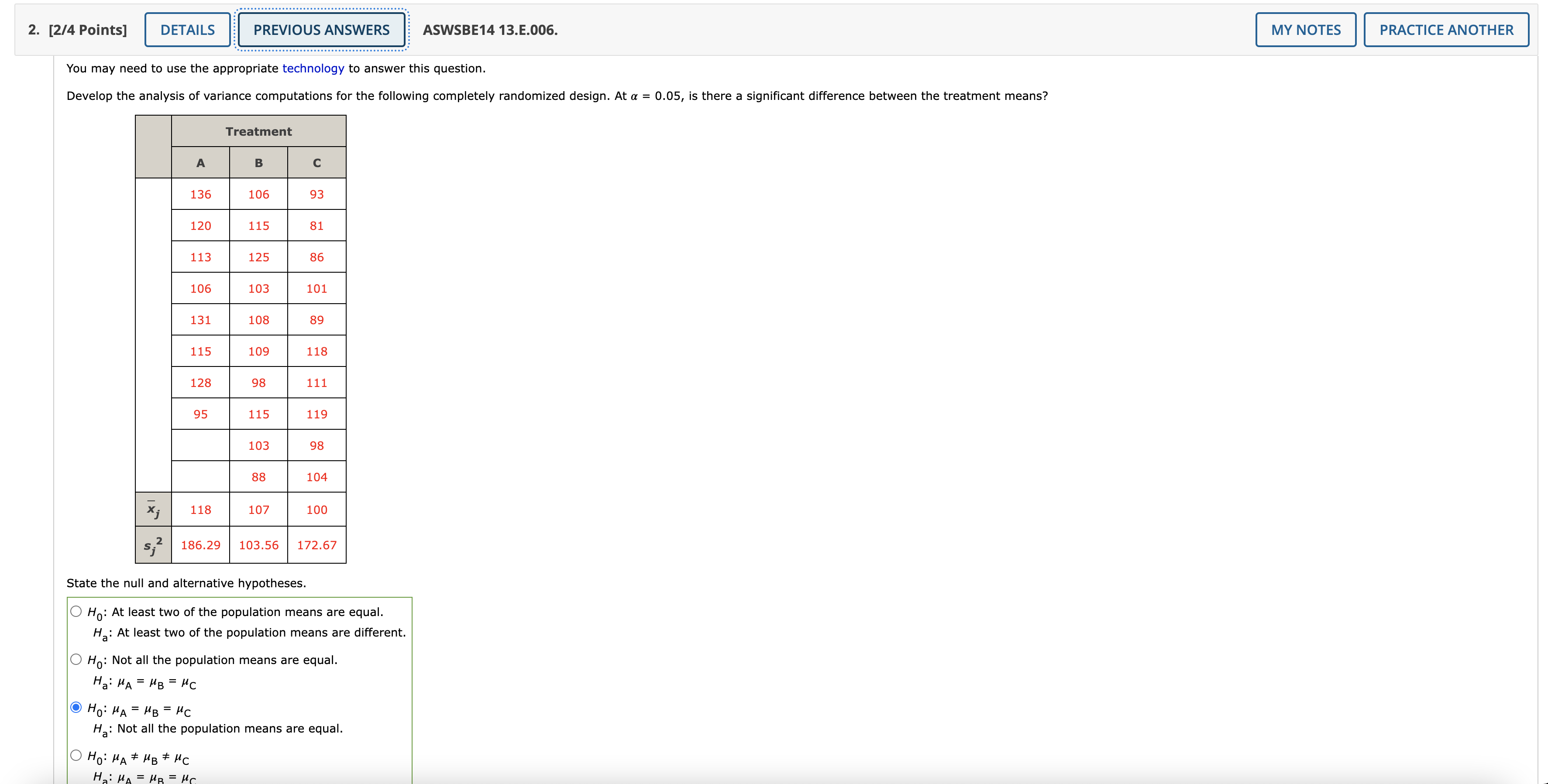 Solved State the null and alternative hypotheses. H0 : At | Chegg.com
