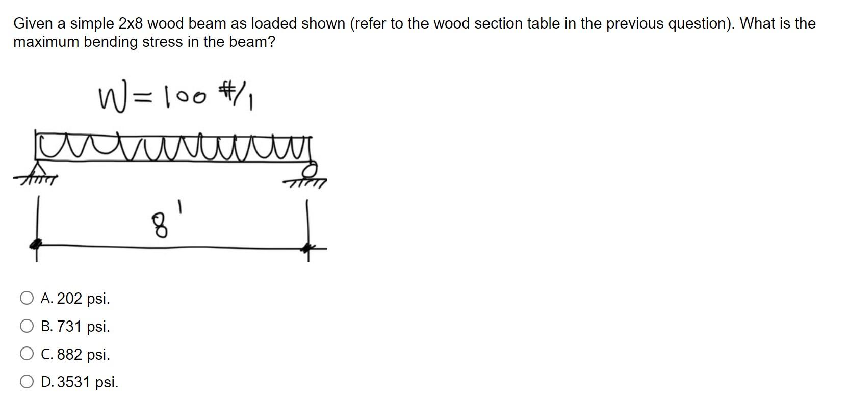 Solved Given a simple 2x8 wood beam as loaded shown (refer | Chegg.com