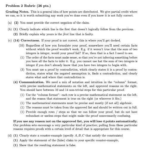 Solved Problem 2 Rubric (26 pts.) Grading Notes. This is a | Chegg.com