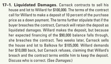 Solved 17-1. Liquidated Damages. Carnack contracts to sell | Chegg.com