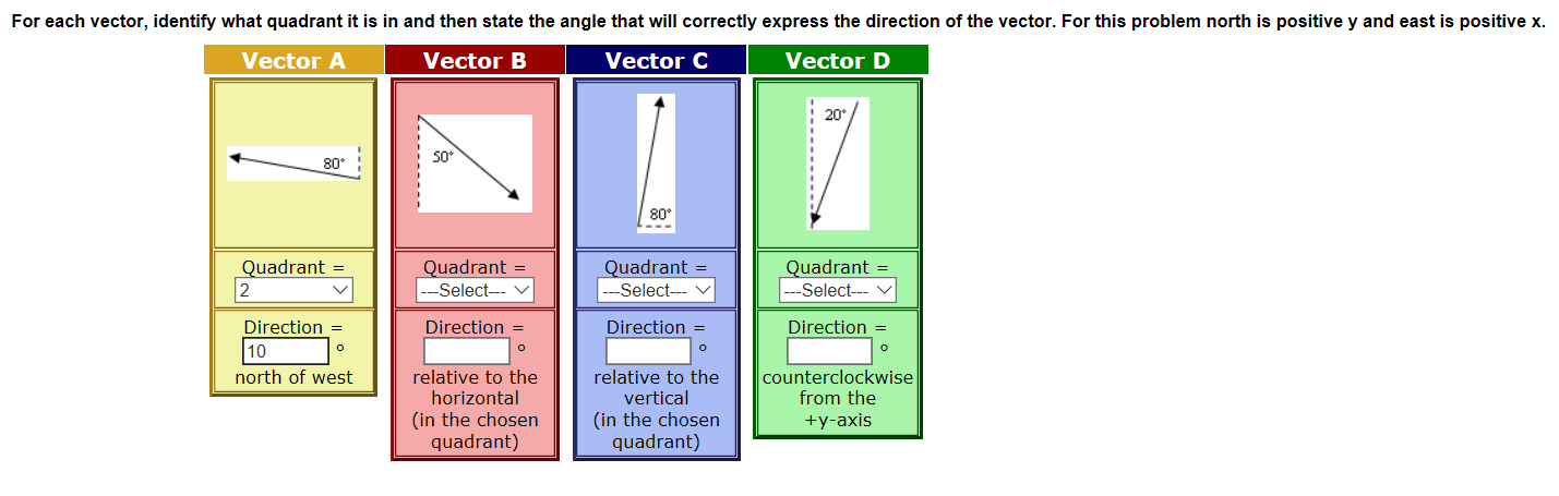 Solved For each vector, identify what quadrant it is in and | Chegg.com