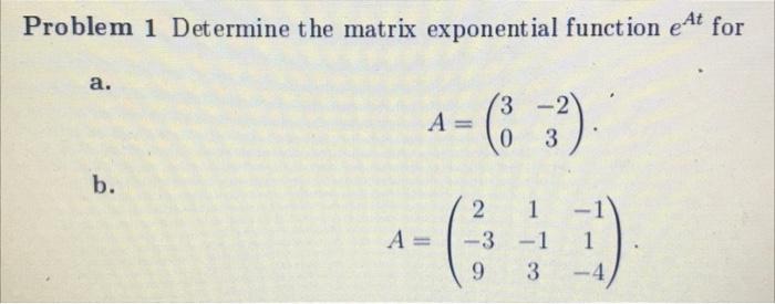 Solved Problem i Determine the matrix exponential function | Chegg.com
