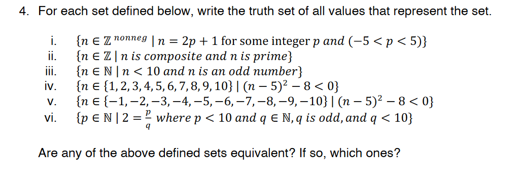 Solved For each set defined below, write the truth set of | Chegg.com
