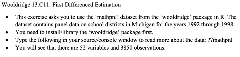 Solved Wooldridge 13.C11: First Differenced Estimation . | Chegg.com