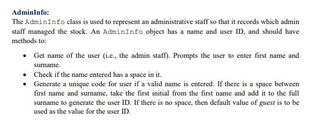 Solved Admin Info: The AdminInfo class is used to represent | Chegg.com
