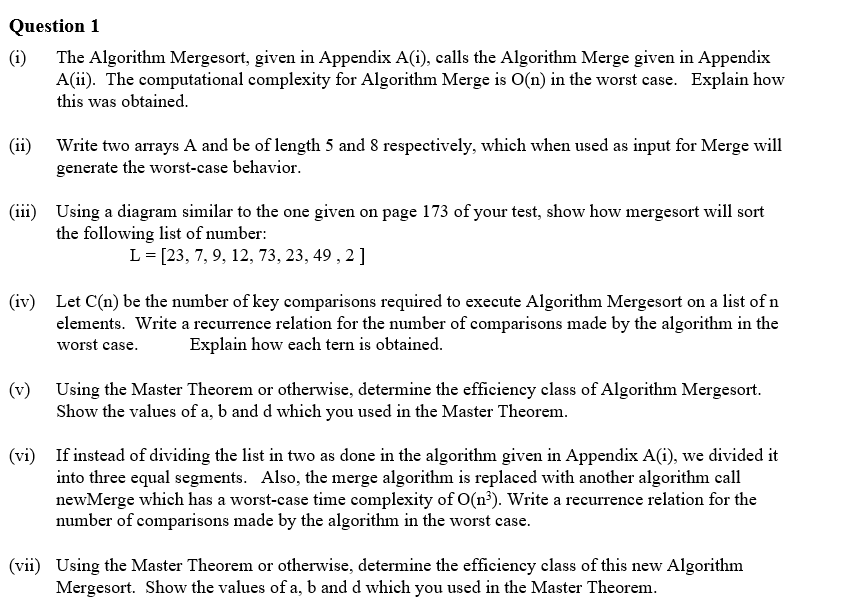 Solved Appendix A I Algorithm Mergesort Algorithm