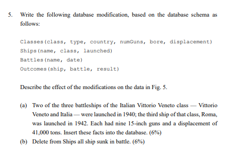 Solved Write the following database modification, based on | Chegg.com