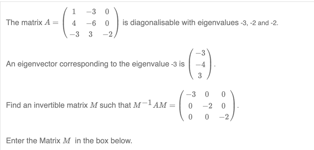 Solved The matrix \\( A=\\left(\\begin{array}{ccc}1 & -3 & 0 | Chegg.com