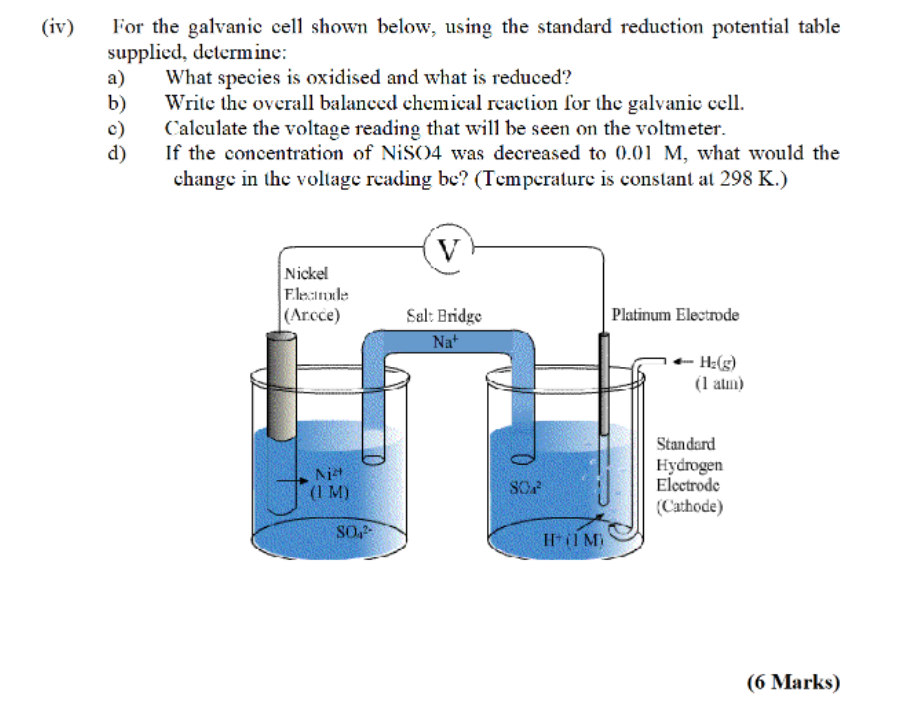 Solved (iv) For the galvanic cell shown below, using the | Chegg.com