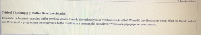 Solved Critical Thinking s s: Buffer Overflow Attacks | Chegg.com