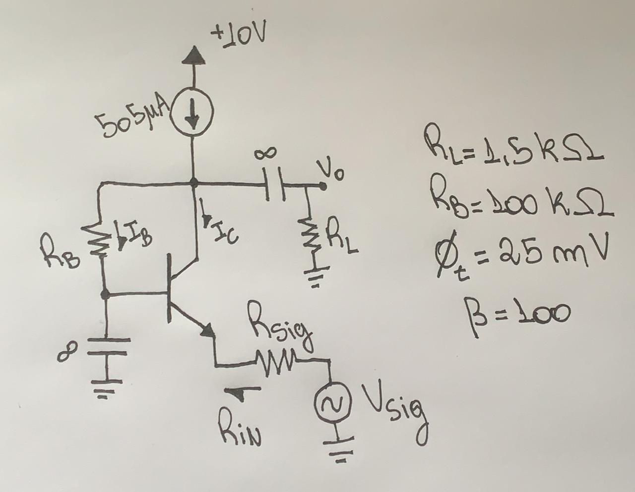 Solved Determine Ic, Ib and Vb for Vsig = 0 Determine the | Chegg.com