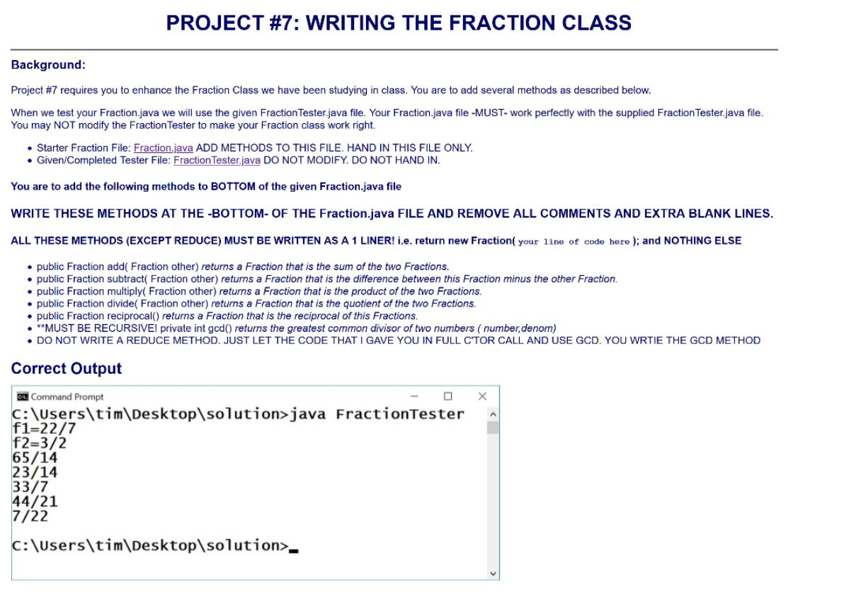 STARTER CODE IS INCLUDED UNDER :) /* Fraction.java | Chegg.com