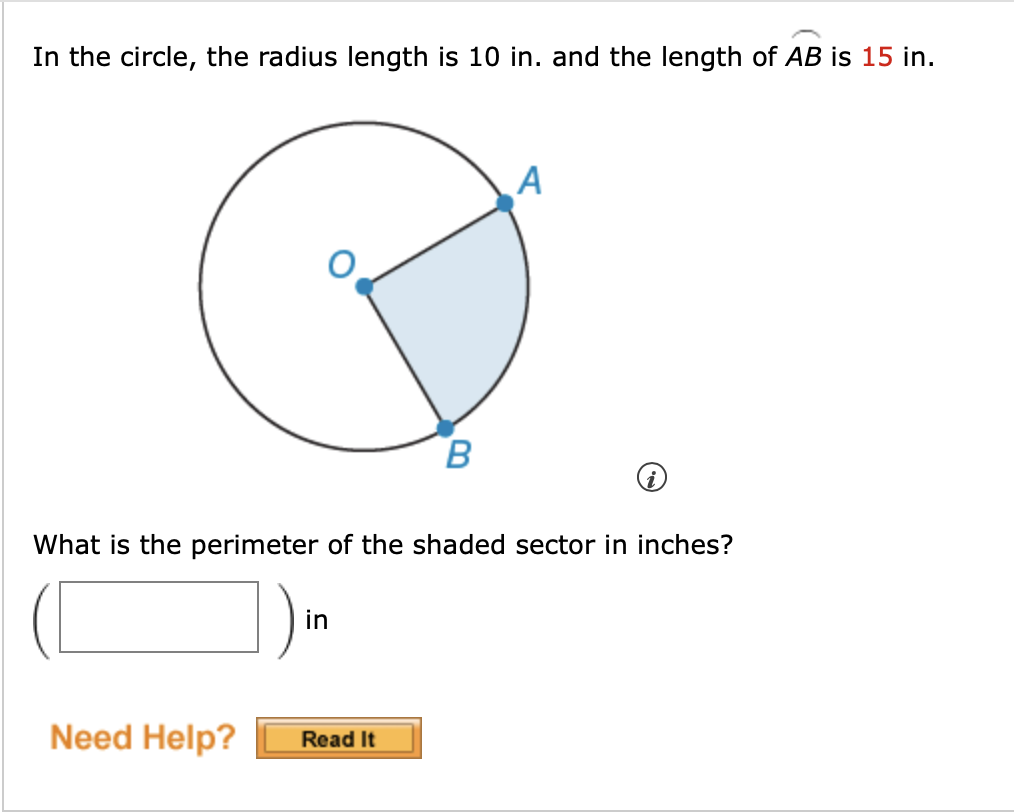 Solved In the circle, the radius length is 10 in. and the | Chegg.com