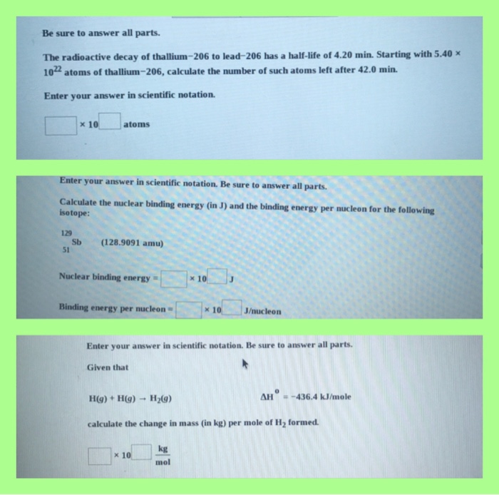Solved The radioactive decay of thallium 206 to lead-206 has | Chegg.com