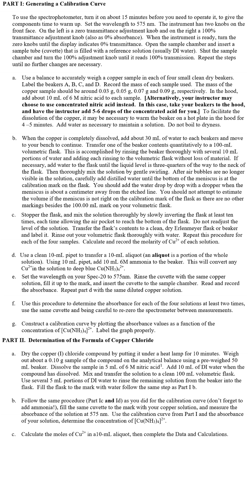 Solved PART I: Generating a Calibration Curve To use the | Chegg.com