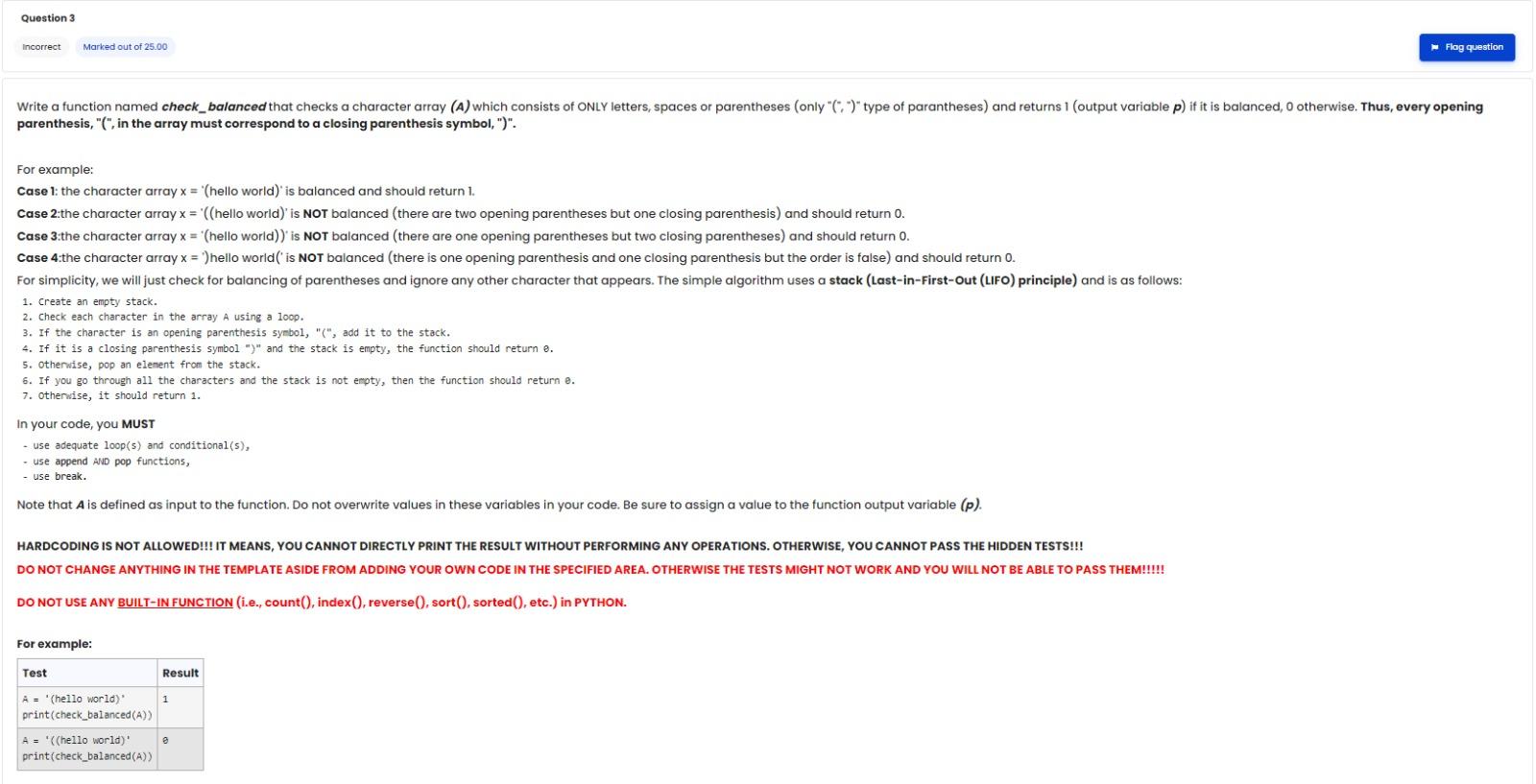 Solved parenthesis, "(", in the array must correspond to a | Chegg.com