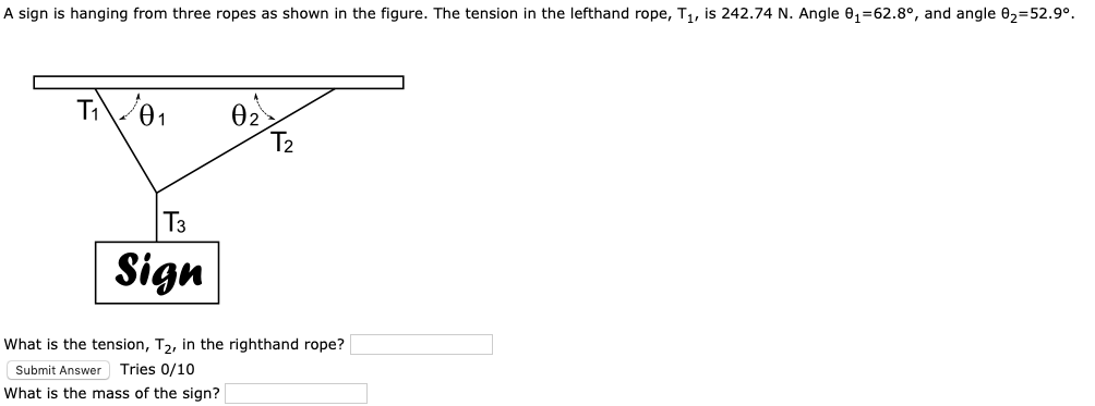 Solved A sign is hanging from three ropes as shown in the | Chegg.com