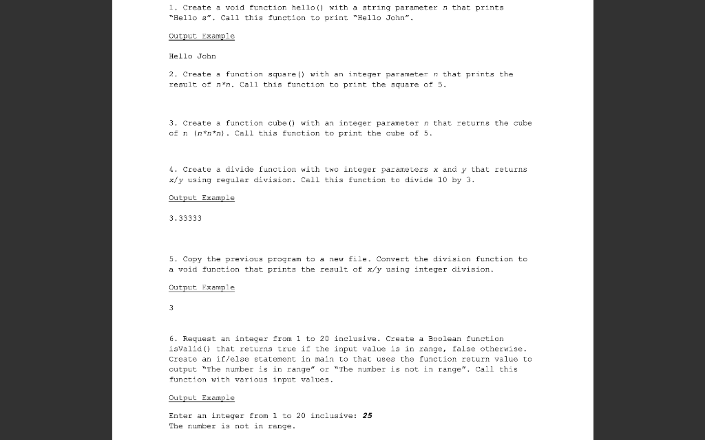 Solved 1. Create a void function hello () with a string | Chegg.com