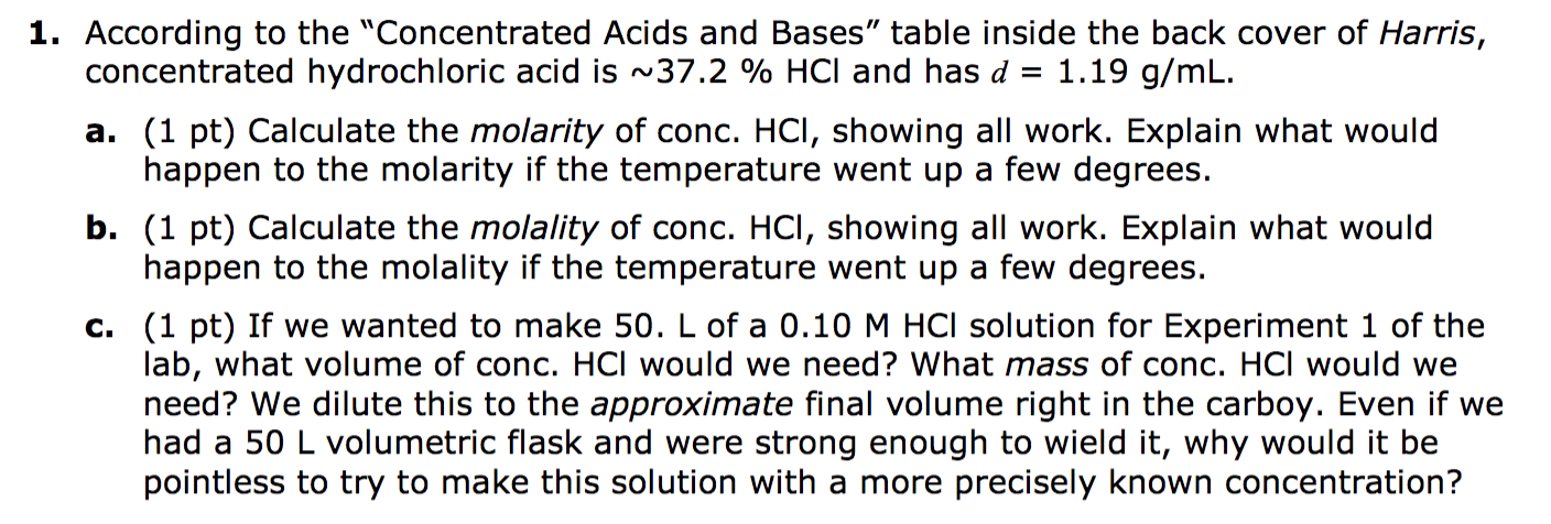 Solved 1. According to the "Concentrated Acids and Bases” | Chegg.com