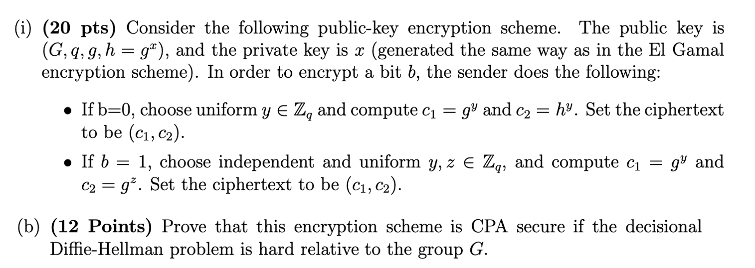 Solved (i) (20 pts) Consider the following public-key | Chegg.com