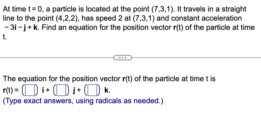 Solved At time t=0, a particle is located at the point | Chegg.com