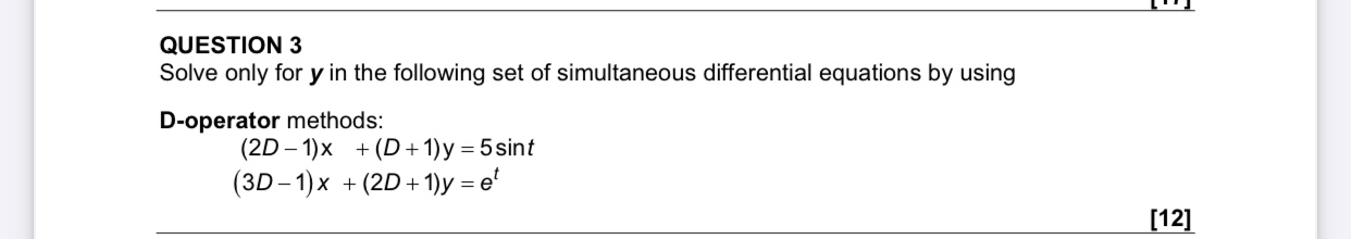 Solved QUESTION 3 Solve only for y in the following set of | Chegg.com