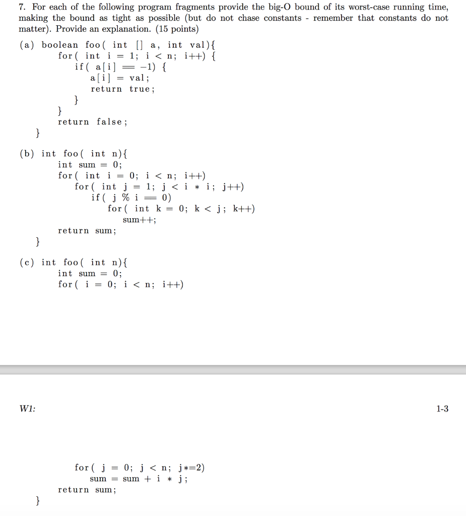 Solved 7. For each of the following program fragments | Chegg.com