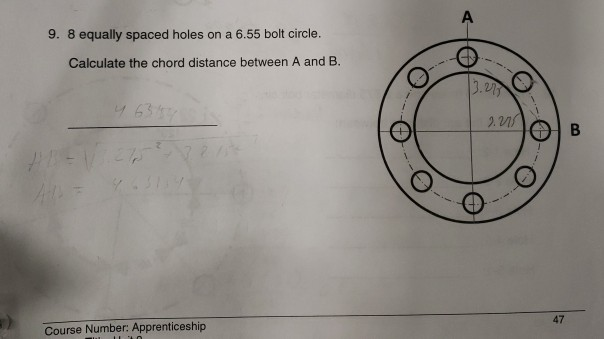 Solved 9. 8 equally spaced holes on a 6.55 bolt circle. | Chegg.com