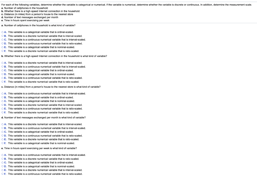 For each of the following variables, determine | Chegg.com