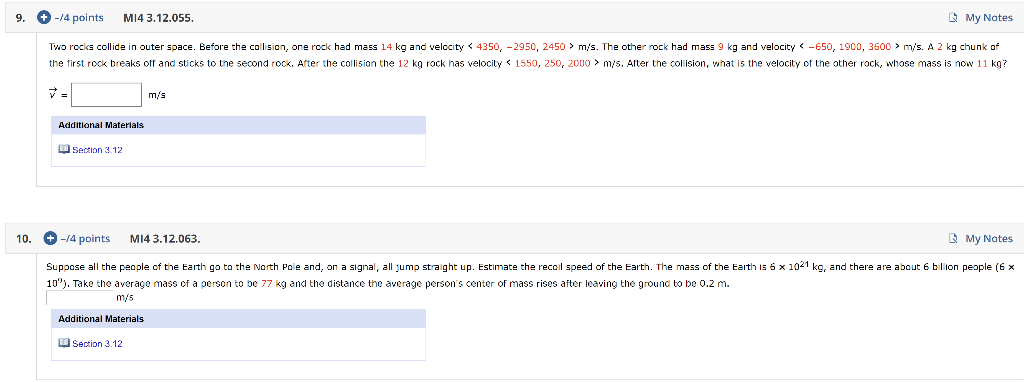 Solved 9. + -/4 points M14 3.12.055. My Notes Two rocks | Chegg.com