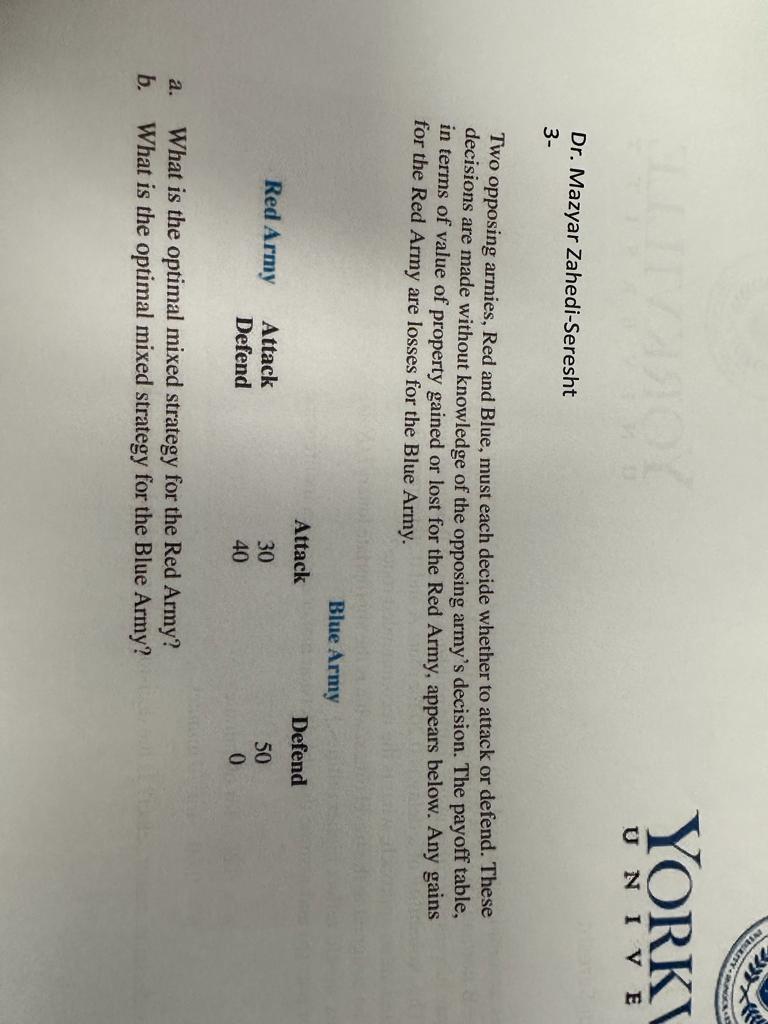 Solved Dr. ﻿Mazyar Zahedi-Seresht3-Two opposing armies, Red | Chegg.com