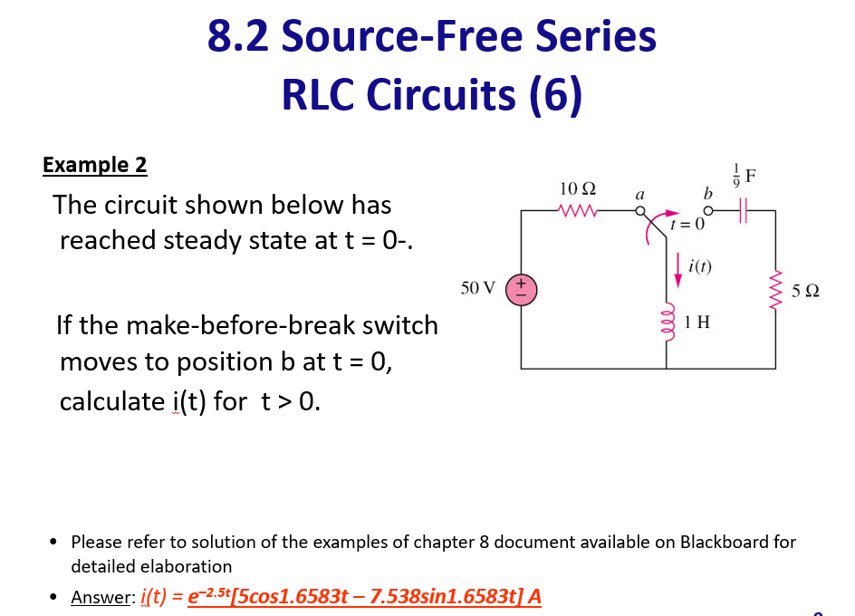 Solved 8.2 Source-Free Series RLC Circuits (6) Example2 10a | Chegg.com