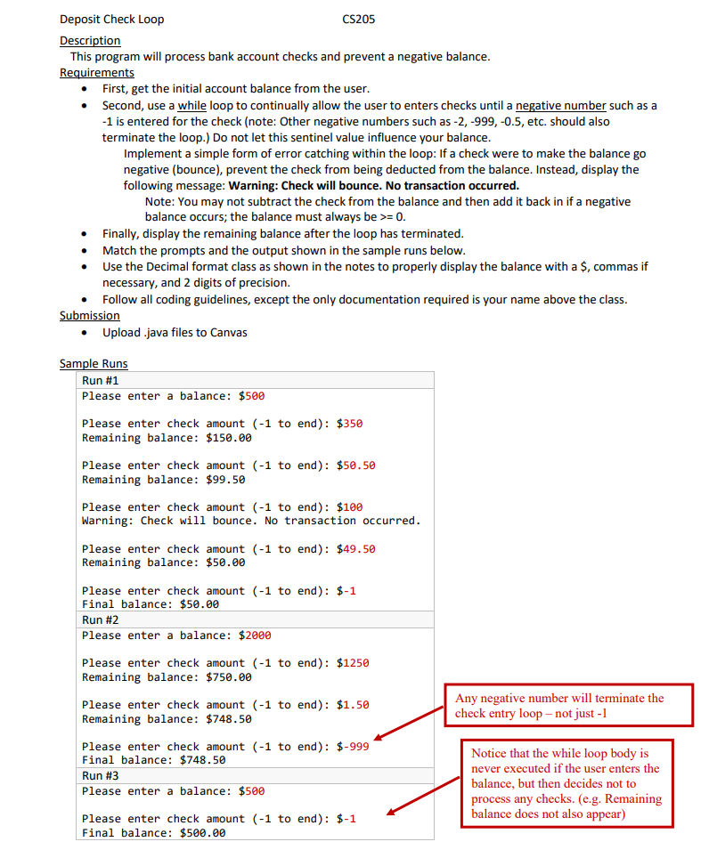 Solved Deposit Check Loop CS205 Description This program | Chegg.com