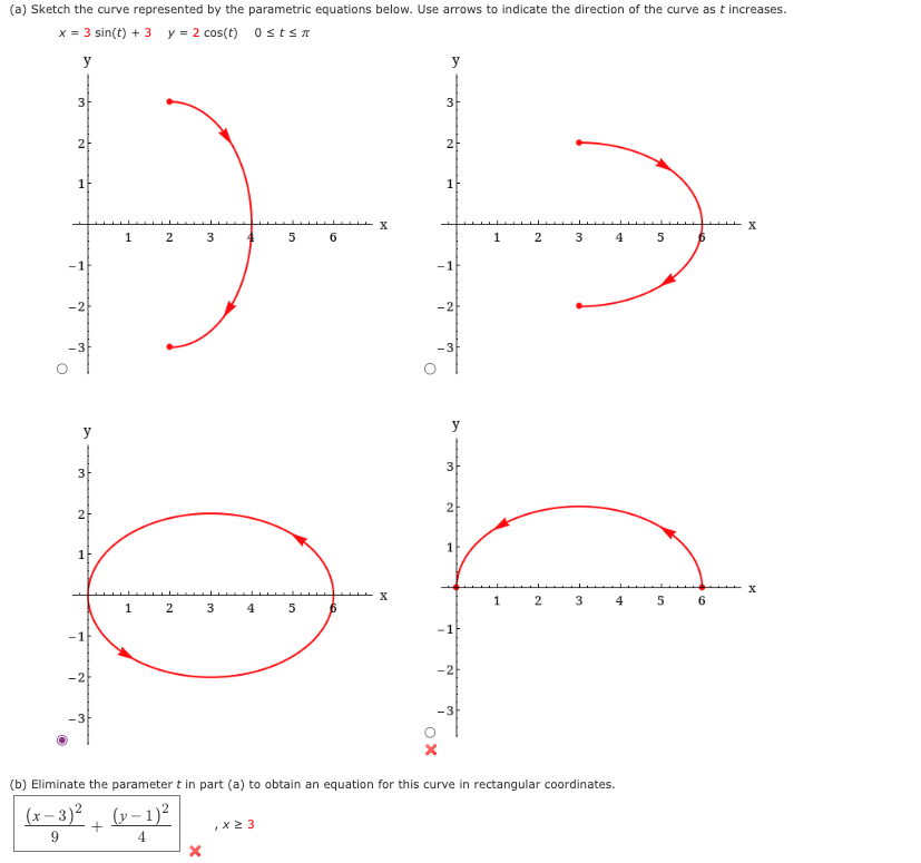 Solved (a) ﻿Sketch the curve represented by ﻿the parametric | Chegg.com